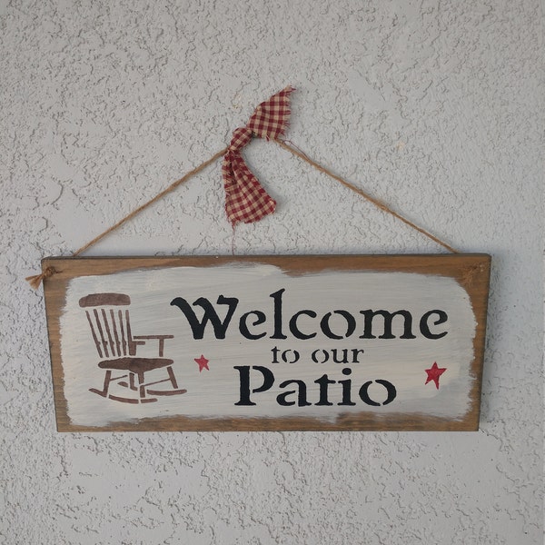 Wooden Patio Sign, Welcome to Our Patio, Wood Sign Saying, Front Door ...