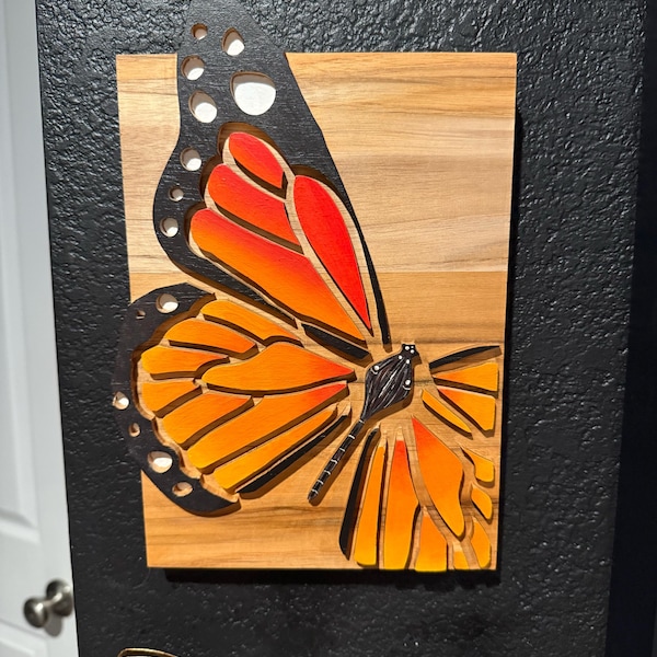 Wooden Hand-painted Butterfly Wall Art, Monarch Butterfly Wood Carving ...