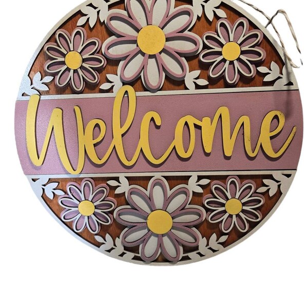 Welcome Flower Pattern Sign, Digital Download, Round Door Hanger Svg ...