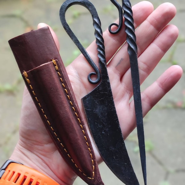 Medieval Work Knife Celtic Viking Hardwood Leather Sheath Sax Style ...