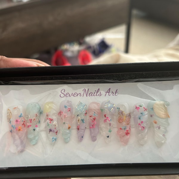 Pastel Pink Gel Nails Gel-embossed Press on Nails With Elegant Designs ...