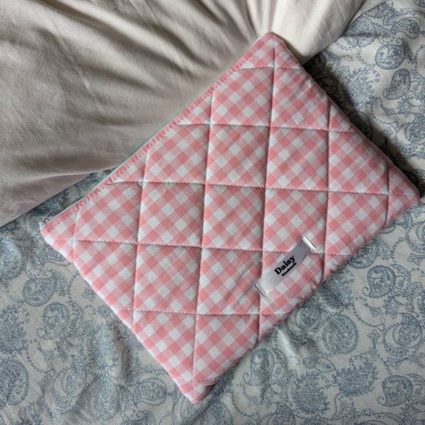 Quilted Laptop iPad Tablet Sleeve in Pink Rose With Pink Gingham Lining ...