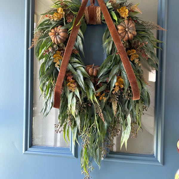 Burgundy Fall Foliage Wreath for Front Door, Moody Fall Wreath With ...