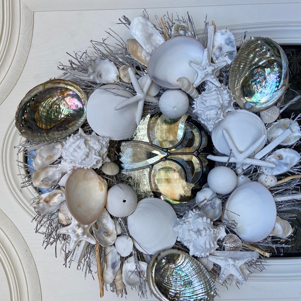 All Natural White Seashell, Sand Dollar, Abalone Wreath 19in - Etsy