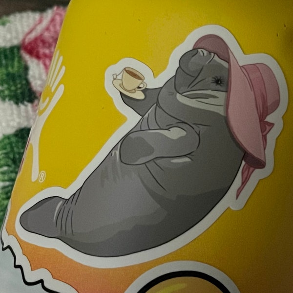 Mana-tea Time Manatee Sticker Funny Sea Animal Matte Vinyl Sticker With ...