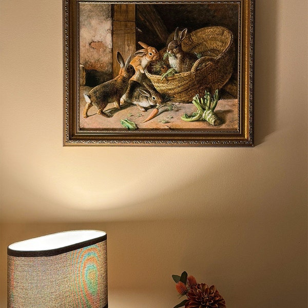 Framed Rabbit Painting Print on Canvas; Framed Vintage Bunny Oil ...