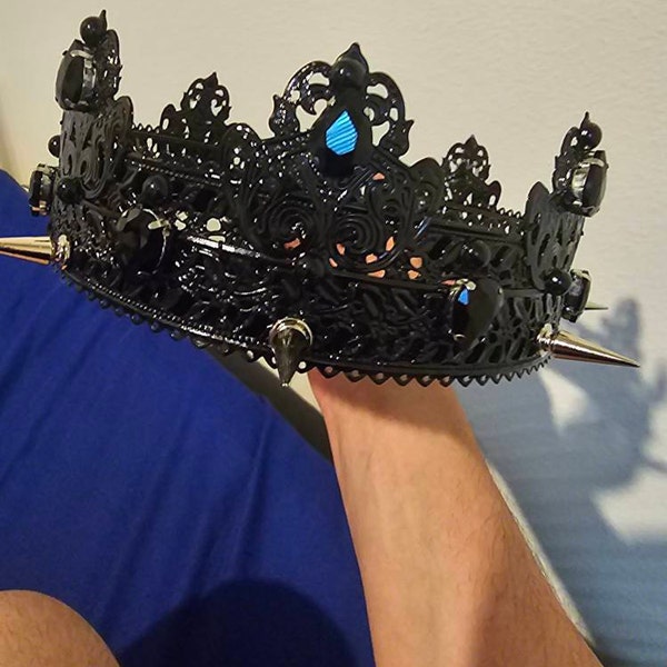 Black Spiked Crown ANY COLOR RHINESTONES Gothic King Mens Crown Spike ...