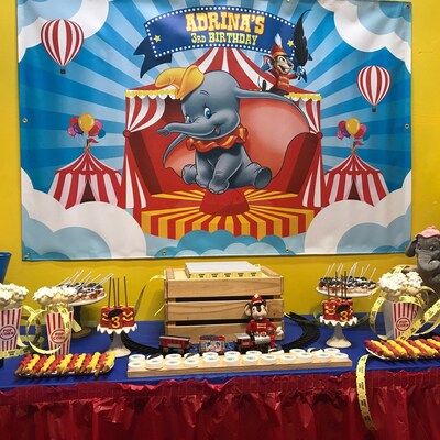 Dumbo Backdrop Banner, Carnival Birthday Background, Circus Tent Theme ...
