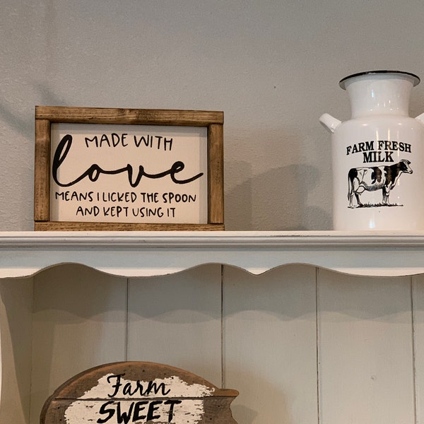 Made With Love Sign - Rustic Kitchen Sign - Farmhouse Kitchen Sign - Etsy