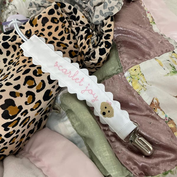 Monogrammed Pacifier Clip | Personalized Embroidered Paci Holder | Baby ...