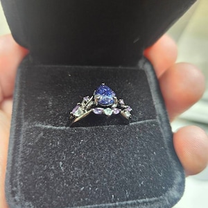 Cat Themed Engagement Ring Round Natural Black Onyx Wedding Ring Set ...