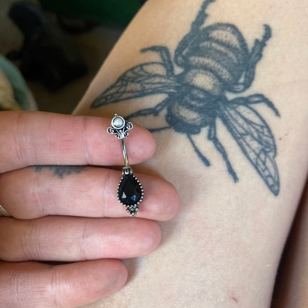Elegant Silver Black Vintage Belly Button Ring | Dainty Minimalist ...