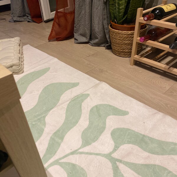 Sage Green Matisse Leaf Carpet Funky Retro Danish Pastel Decor Rug ...