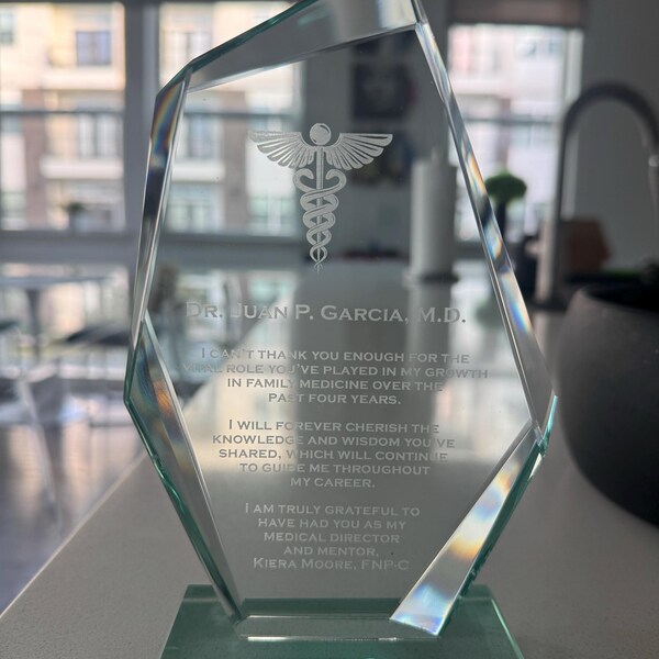 Doctors Thank You Gift With Caduceus, Glass Thank You Plaque ...