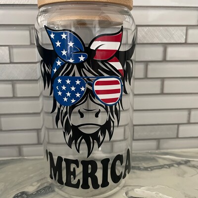 Patriotic Highland Cow SVG, Funny 4th of July PNG, Usa Flag Bandana ...