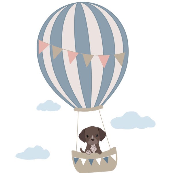Hot Air Balloon Dog Print, Custom Kids Wall Art, Nursery Decor Dog, New ...