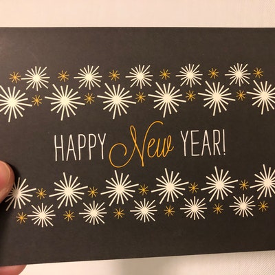 Golden New Year Folded Holiday Cards, Box of 10 Happy New Year Black ...