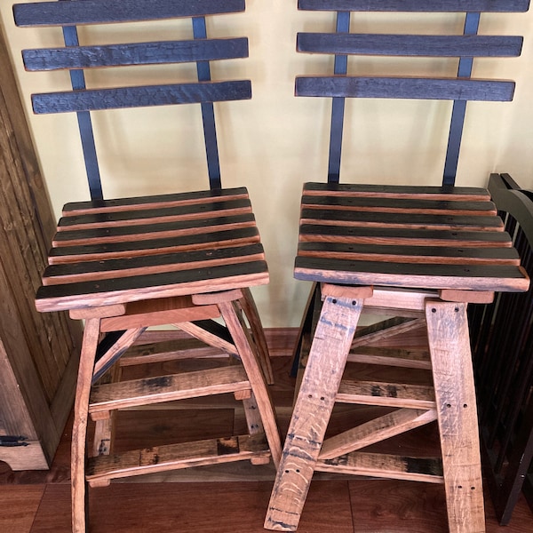 Whiskey Barrel Stave Bar Stools With Swivel Seats - Made Entirely of ...