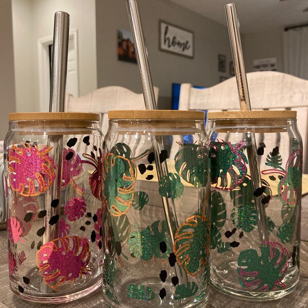 Monstera • 16oz Glass Can Cutfile, Svg Dxf Png Files Digital Download ...