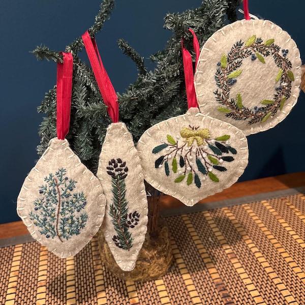 Botanical Felt Christmas Ornaments Pattern | Beginner PDF Embroidery and Sewing Pattern for DIY ...