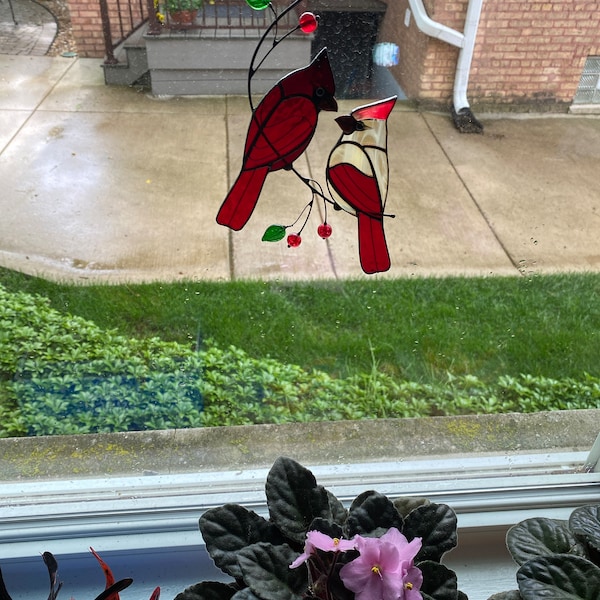 Cardinal Stained Glass Window Hangings Unique Gift for Mom Cardinal ...
