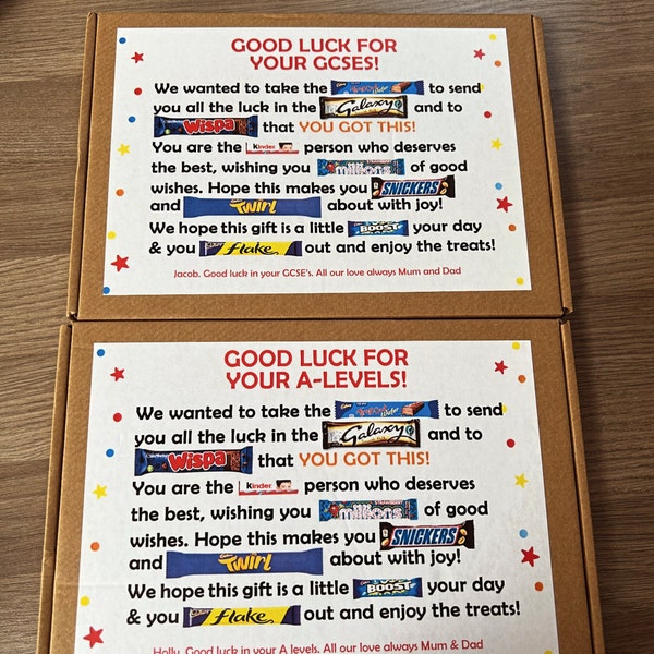 Personalised Exam Good Luck Treat Box/ SATS/ GCSES/ 11+ A Levels Well ...