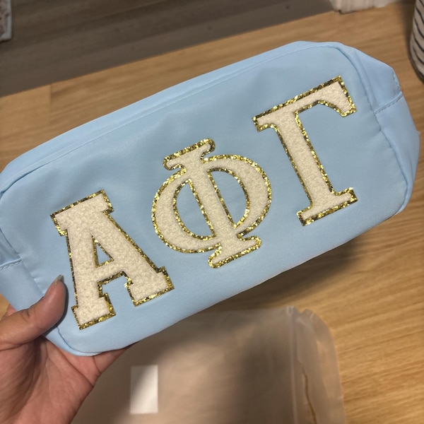 Custom Sorority Letter Bag, Chenille Patches, Zipper Bag, Greek Letters ...