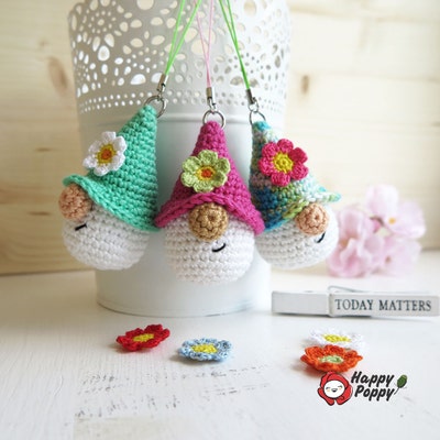 Crochet Patterns Easter Amigurumi Keychain Gnome With Crochet Flower ...
