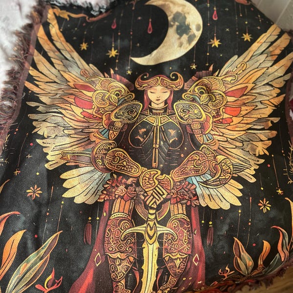 Female Medieval Knight Tapestry Style Art Mythical Celestial Fantasy ...