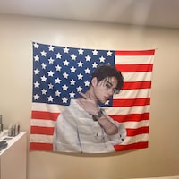 Ateez Mingi Cute Pose Flag Banner, Mingi American Tapestry, Mingi Merch ...