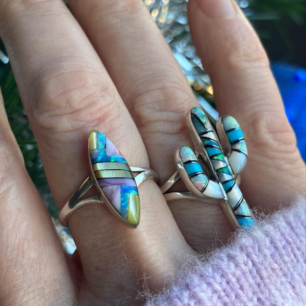 Sterling Silver White Fire Opal Inlay Ring Hawaiian White Opal Gemstone ...