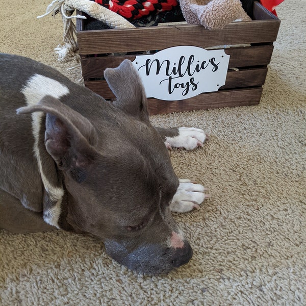 Dog Toy Box Personalized With Paw Hole, Dog Toy Storage, Dog Crate ...