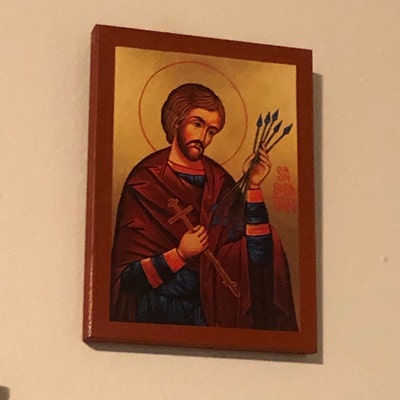 Saint Sebastian Icon, Handmade Greek Orthodox Catholic Icon of St ...