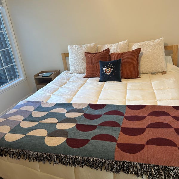 Woven Cotton Throw Blanket, Mid Century Modern Bauhaus Style, Colorful ...