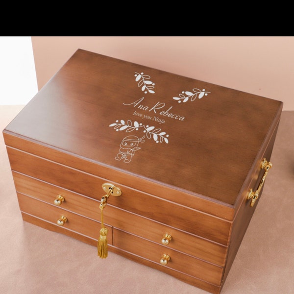 Wooden Jewelry Box, Large Jewelry Organizer Storage With Lock, Jewelry ...