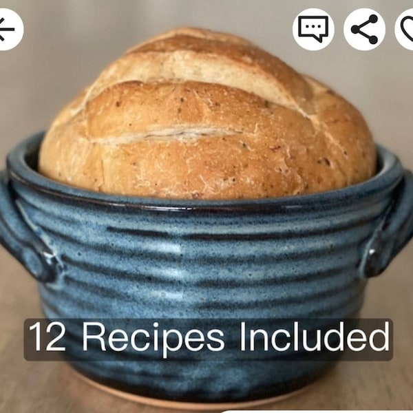 Bread Baker Pottery Bread Baking Pot in Blue Glaze 12 Recipes Included ...