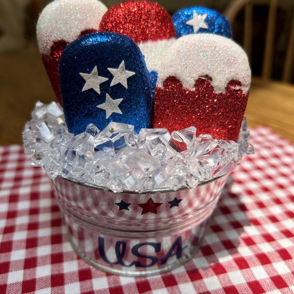 Mini July 4th Popsicle Bucket, July 4th Tiered Tray Decor, Patriotic ...