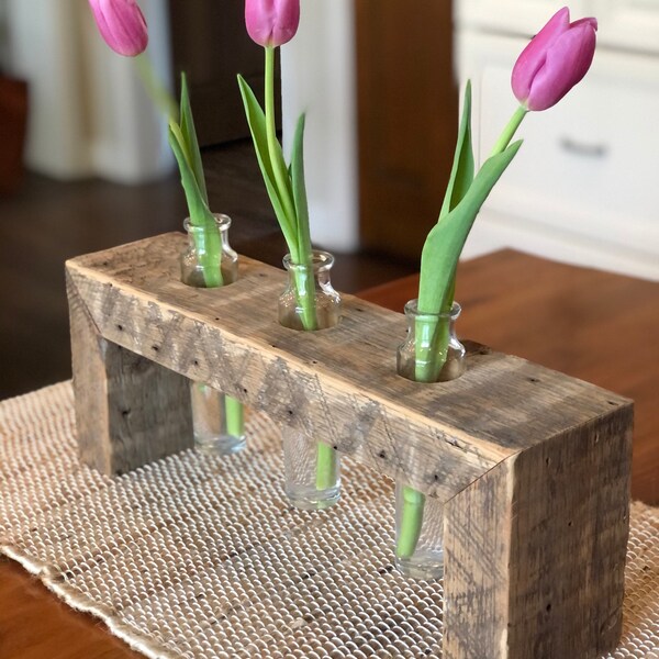 Reclaimed Wood Vase Centerpiece: Rustic Farmhouse Table Decor - Etsy