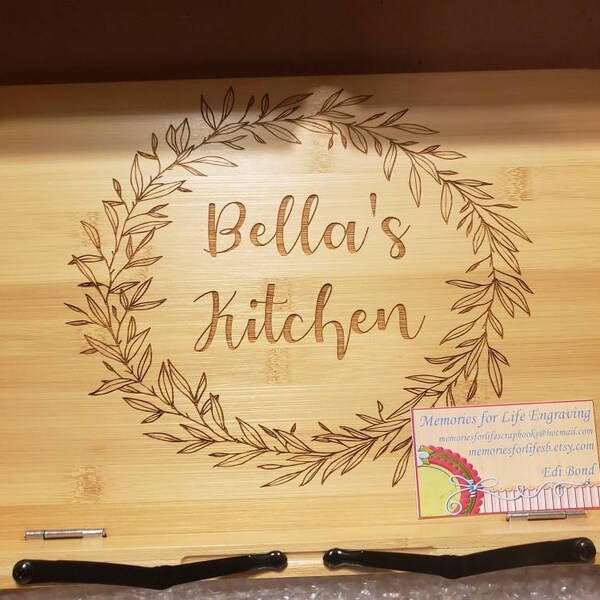 Personalized Cookbook Stand - Engraved Bamboo Recipe Stand - Wooden ...
