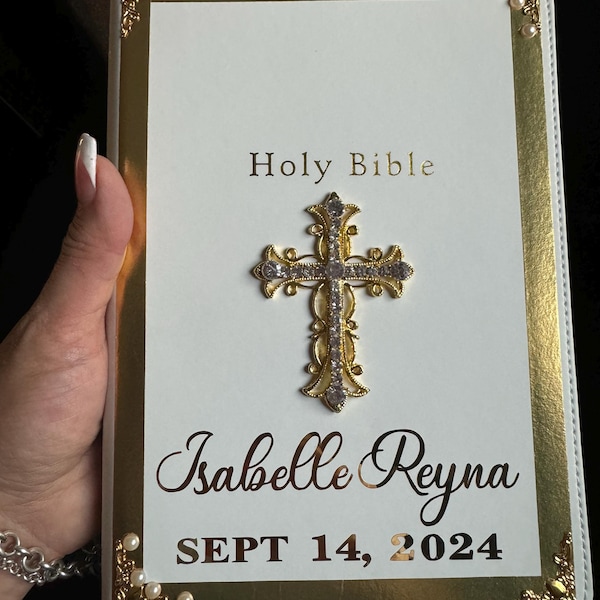 Beautiful Personalized Bible Designed in Gold, Crystal and Pearl. Can ...
