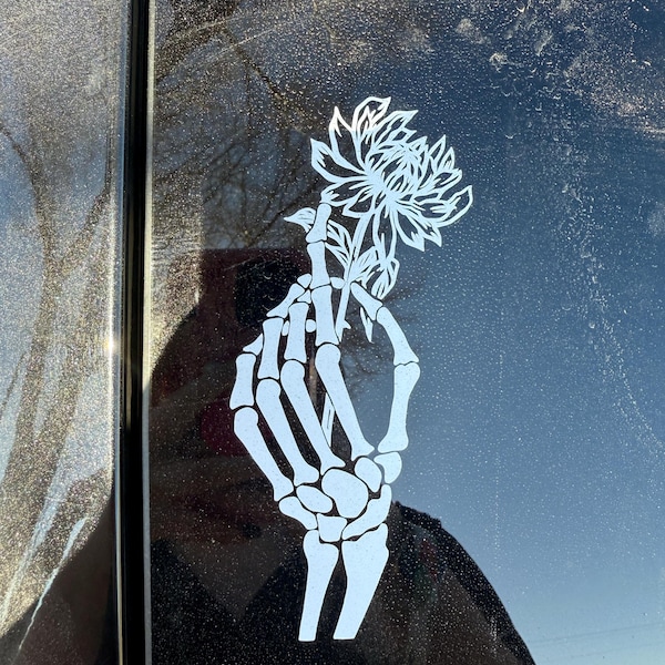 Flower Car Decal | Skeleton Hand Decal | Skeleton Flower Decal - Etsy