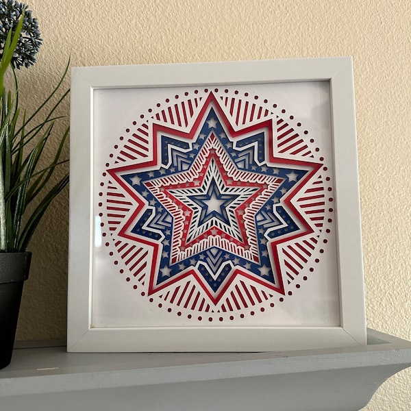 Stars and Stripes Patriotic Mandala, Layered Papercut Shadowbox ...