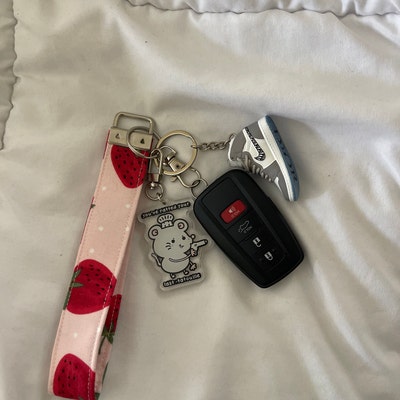 Key Fob, Strawberry, Wristlet, Fabric Keychain, Strawberry Inspired ...