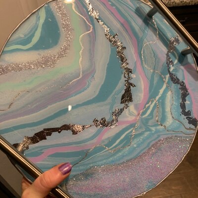 Custom Resin Geode Tray, Agate Slice Coffee Table Tray, Geode Makeup ...