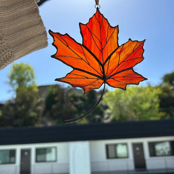 Stained Glass Maple Leaf Suncatcher: Autumn Window Art - Etsy