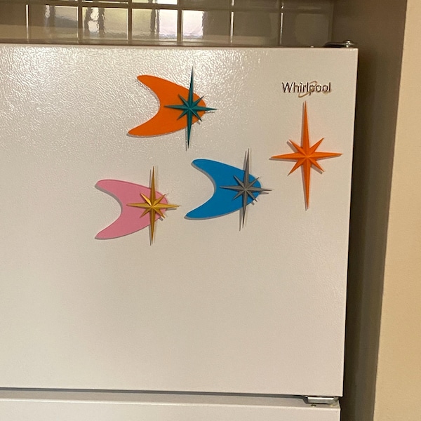 Mid Century Modern Boomerang Magnets, Retro Atomic Starburst, 1960s MCM ...