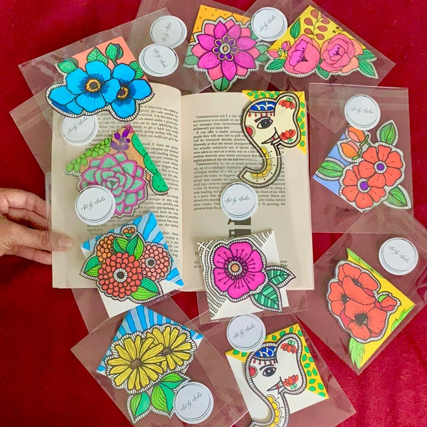 Little Heart Hand Drawn Magnetic Madhubani Bookmark; Book Lover Gift ...