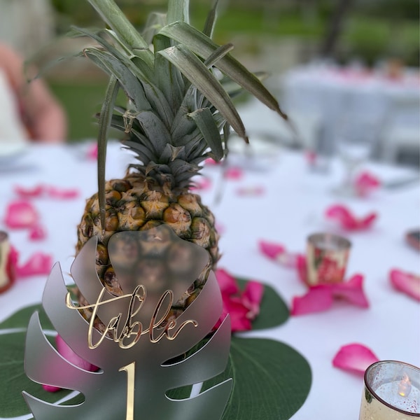 Monstera Leaf Table Number • Tropical Table Number • Hand Lettered ...