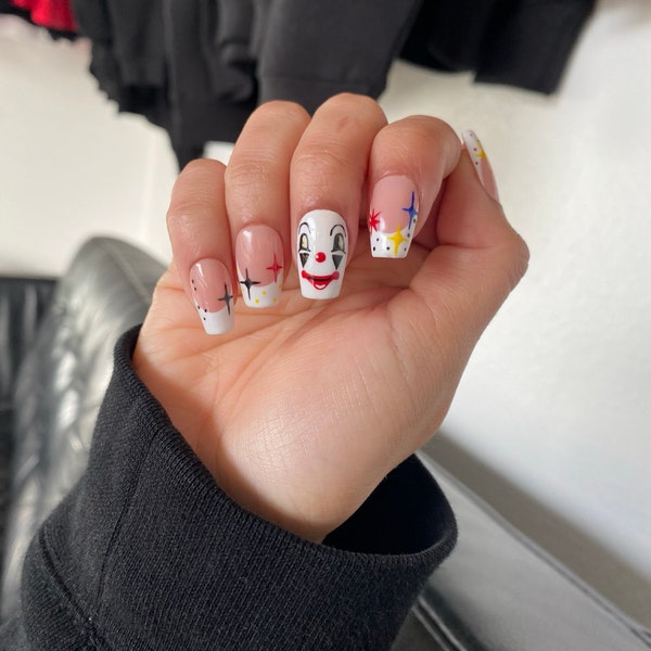 133 "as a Clown" Happy&sad Clowns Frenchtips Press on Nails | Custom ...