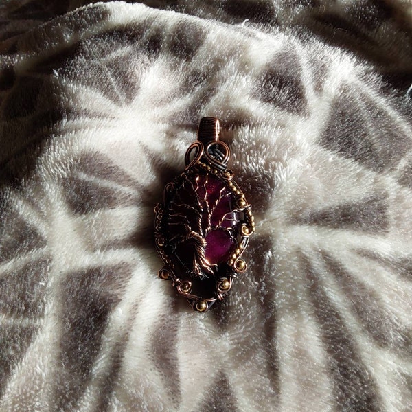 Tree of Life Kashmir Red Ruby Gemstone Pendant Copper Wire Wrapped ...